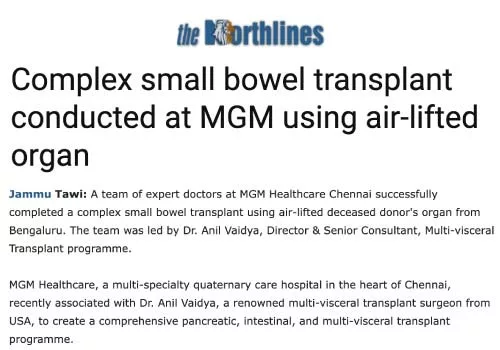 Complex small bowel transplant conducted at MGM using air-lifted organ ...